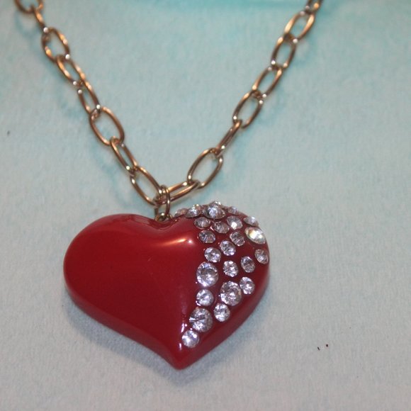 unbranded | Jewelry | Puff Red Heartclear Rhinestone Necklace | Poshmark